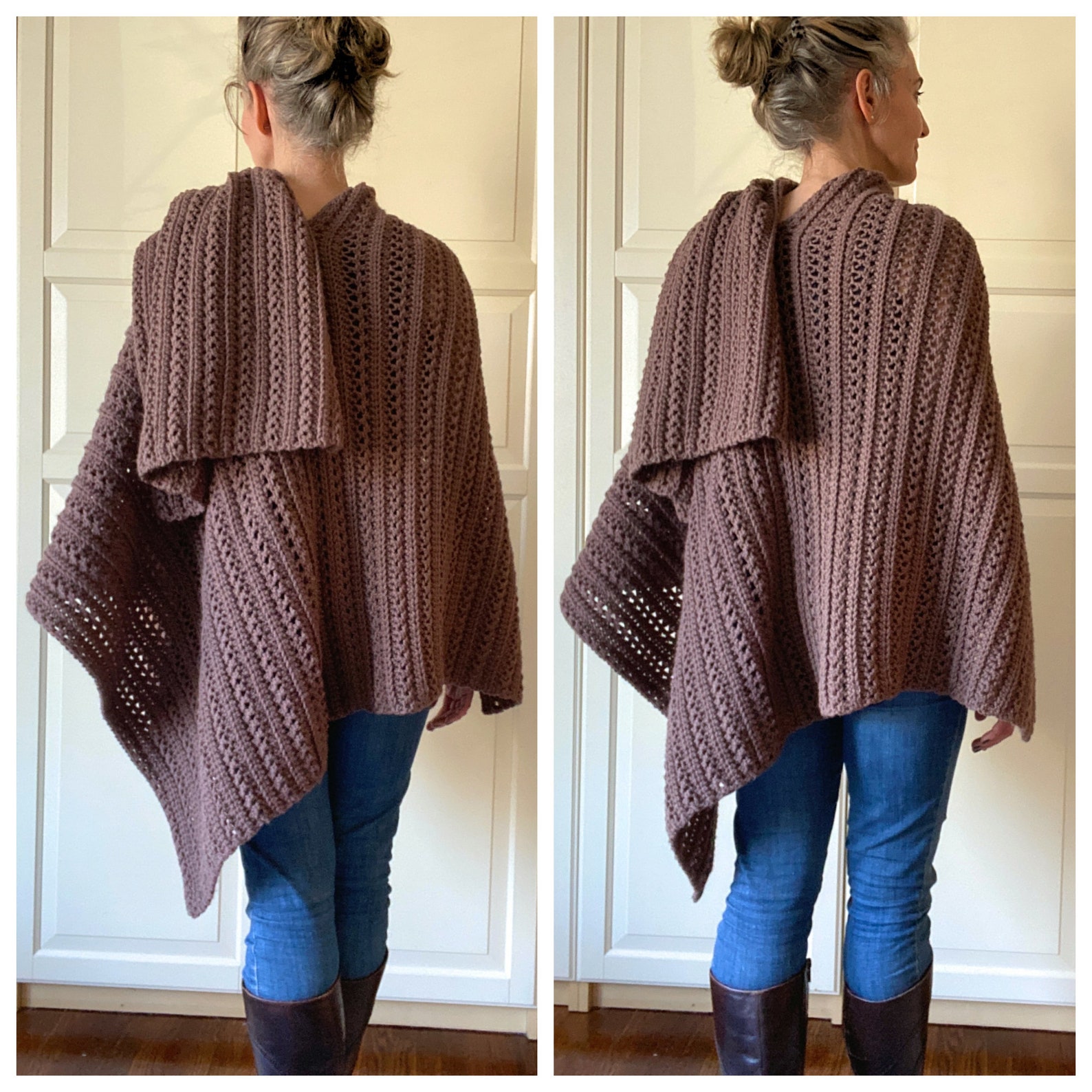 Easy Crochet Ruana Wrap Shawl PATTERN, Crochet Scarf Shawl Pattern for ...