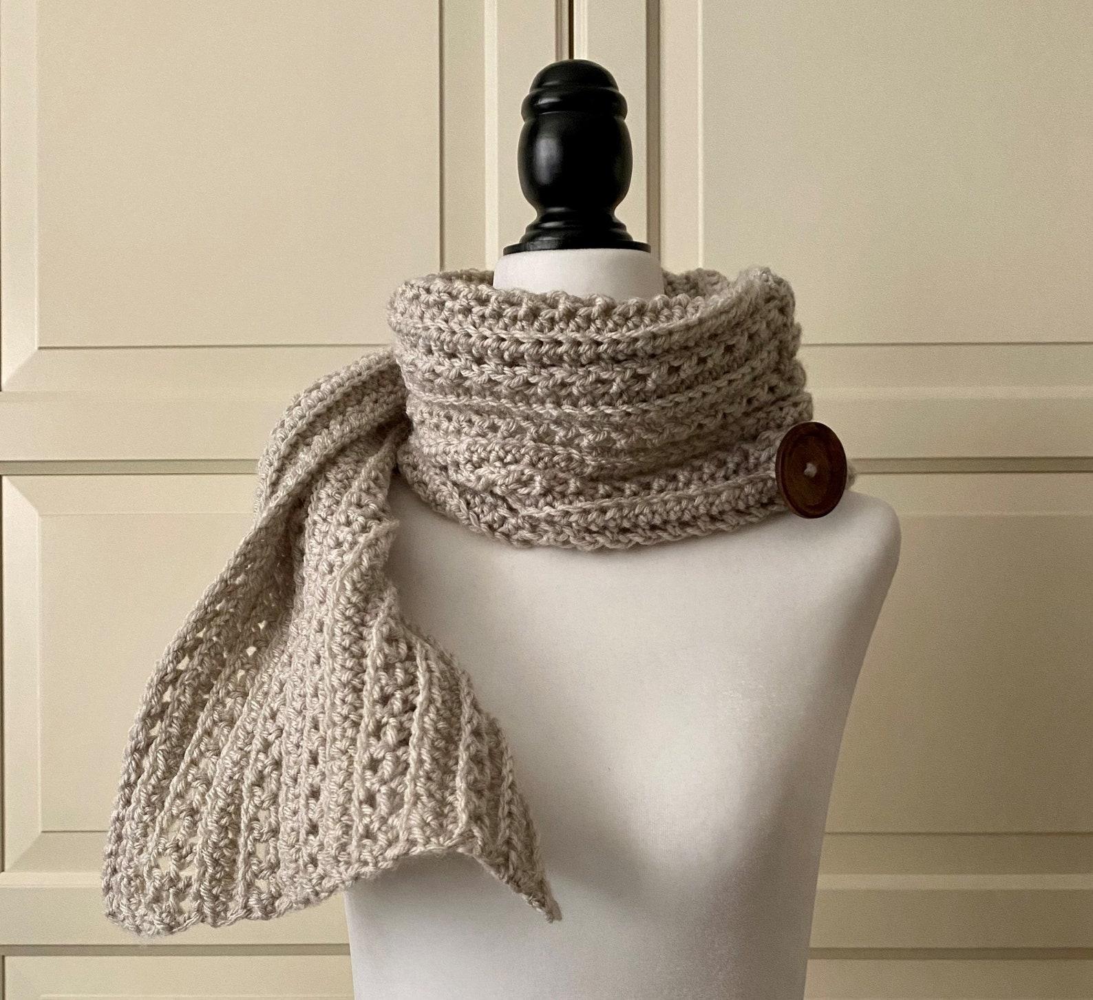 Easy Button Scarf Crochet PATTERN, Boho Crochet, Womens Scarf PDF Cowl ...