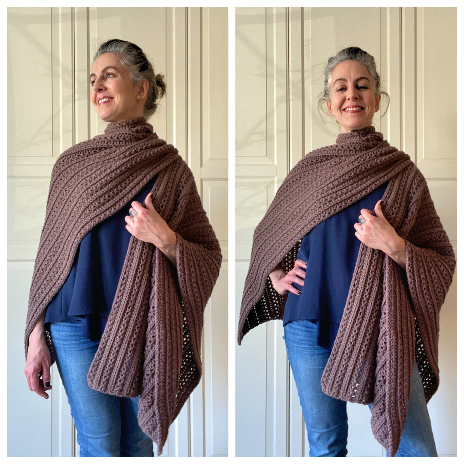 Easy Crochet Ruana Wrap Shawl PATTERN, Crochet Scarf Shawl Pattern for ...