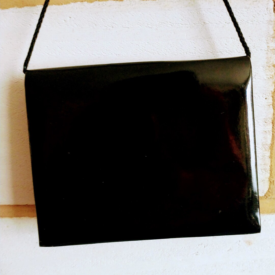 JANE SHILTON Black Patent Envelope Clutch Bag Japelle 1980 - Etsy