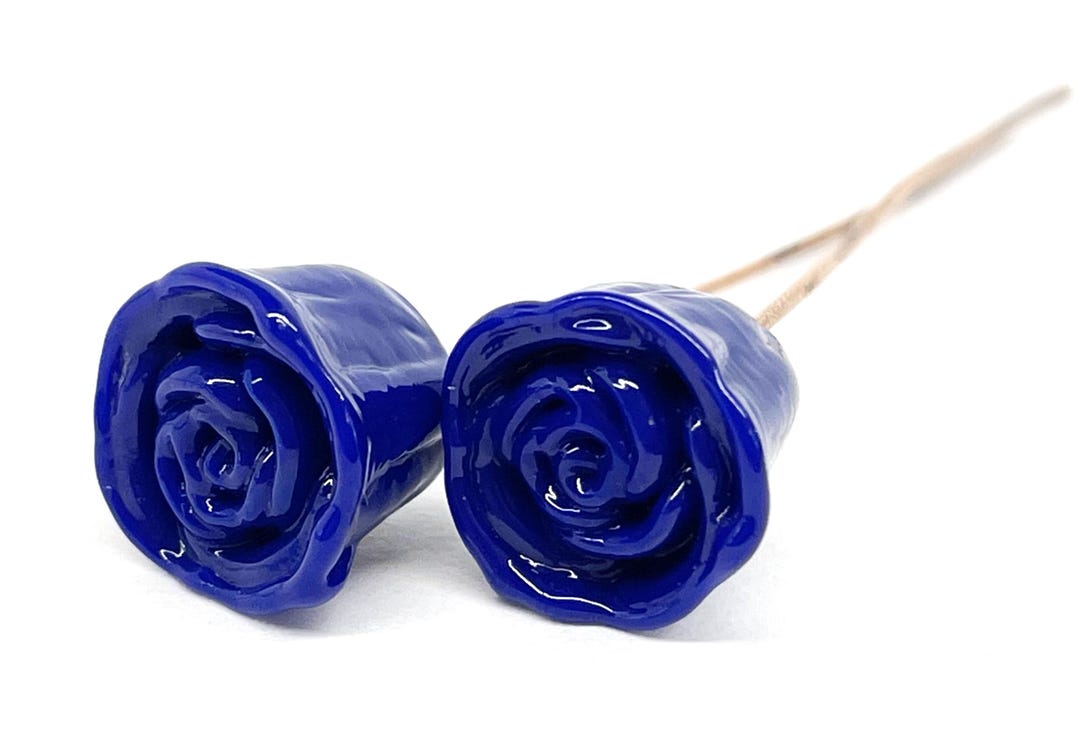 Cobalt Color Glass Roses Hairpin Handmade Lampwork Glass From Murano ...
