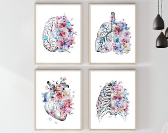 Human Brain Heart Lungs Set of 3 Watercolor Prints Anatomy | Etsy Canada
