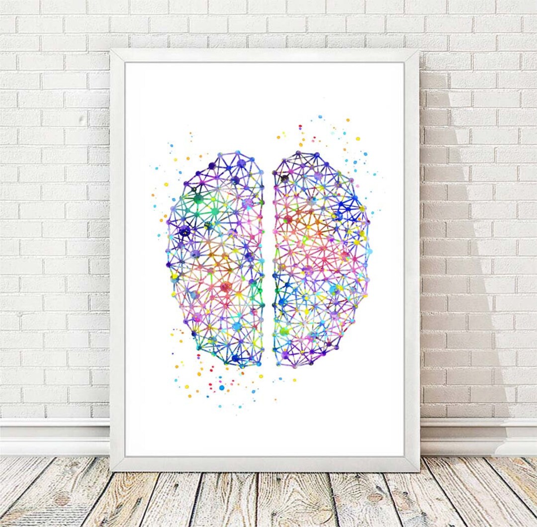 Brain Print Art Poster Anatomy Watercolor Neurons Brain Cells Science ...