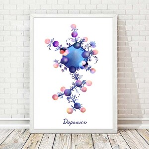 Serotonin Dopamine Print Wall Art Serotonin Molecule Watercolor Gift ...