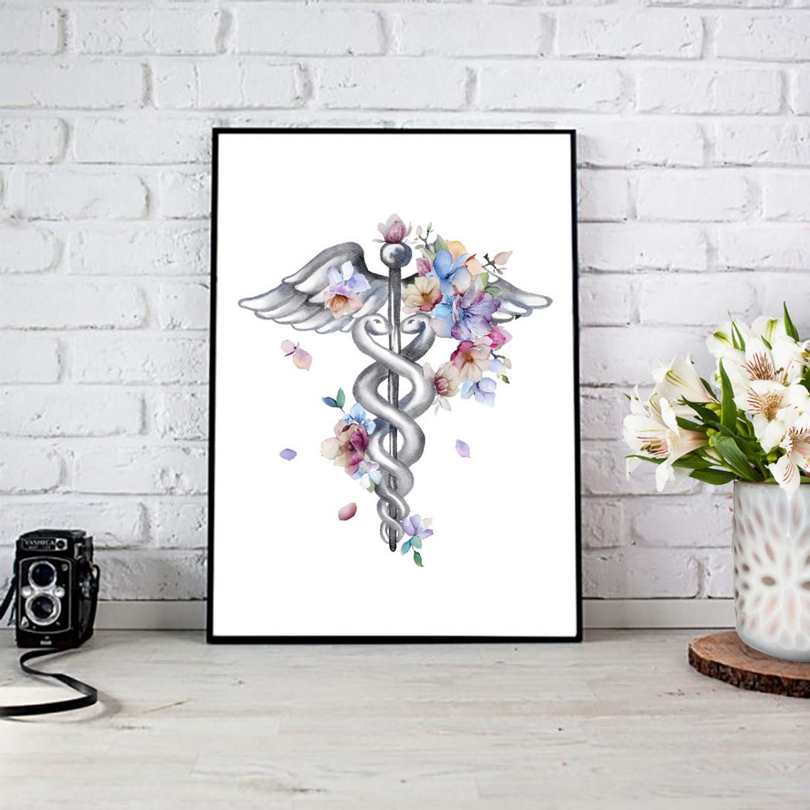 Caduceus Art Print, Medical Art Print, Doctor Gift, Doctor Office Decor ...