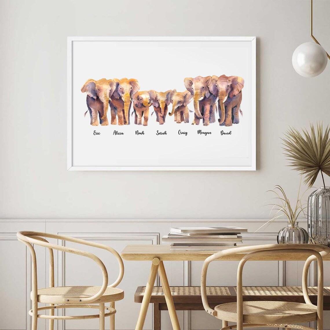 Elephant Family Custom Names Print, Personalised Elephants Family ...