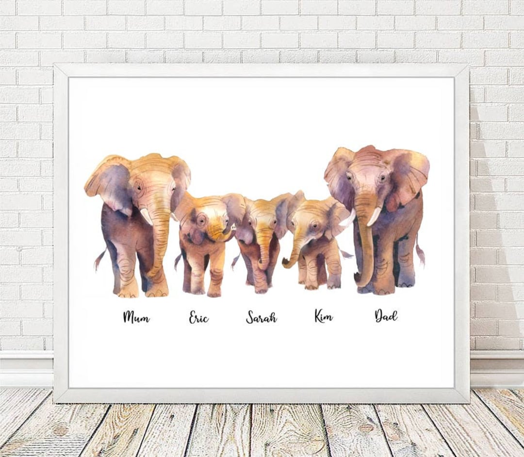 Elephant Family Custom Names Print, Personalised Elephants Family ...