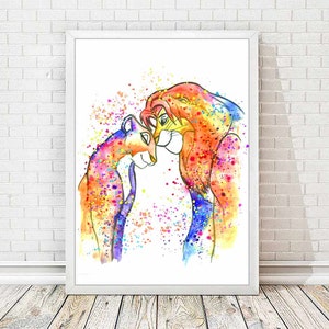 Simba and Nala Watercolor Print Lion King Watercolor Print Disney ...