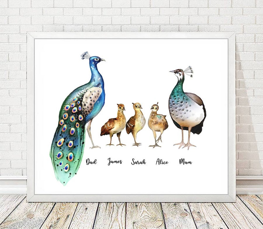 Peacock Family Names Custom Print, Personalised Peacock Family Print ...