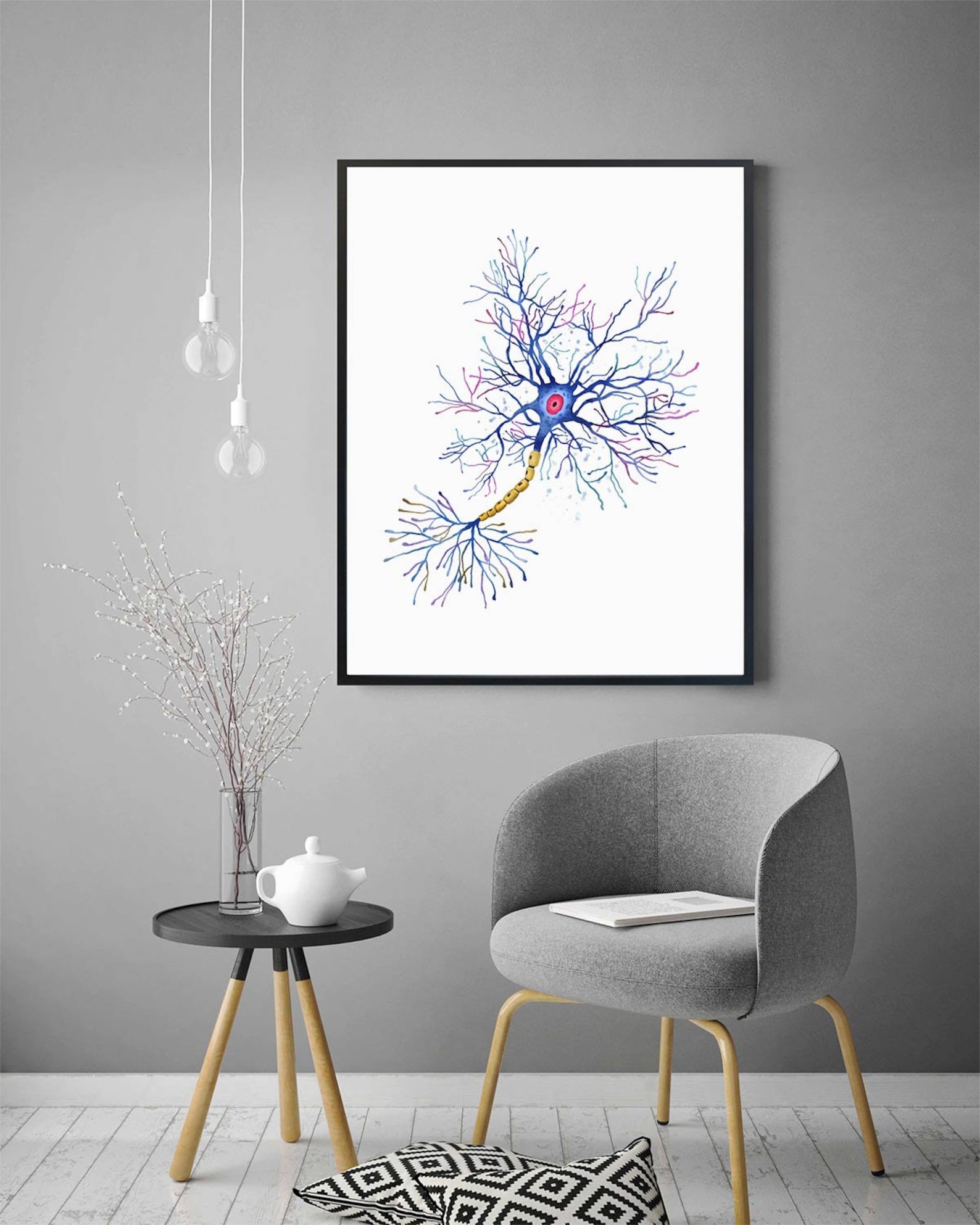 Neuron Art Print, Nerve Cell Wall Art, Neurons Drawing Gift, Brain ...