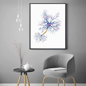 Neuron Art Print, Nerve Cell Wall Art, Neurons Drawing Gift, Brain ...