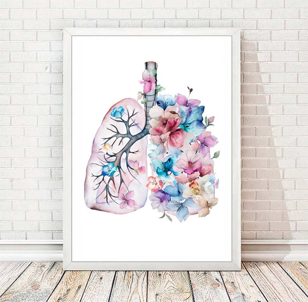 Lungs Print Medical Art Poster Science Wall Decor Watercolor Floral ...