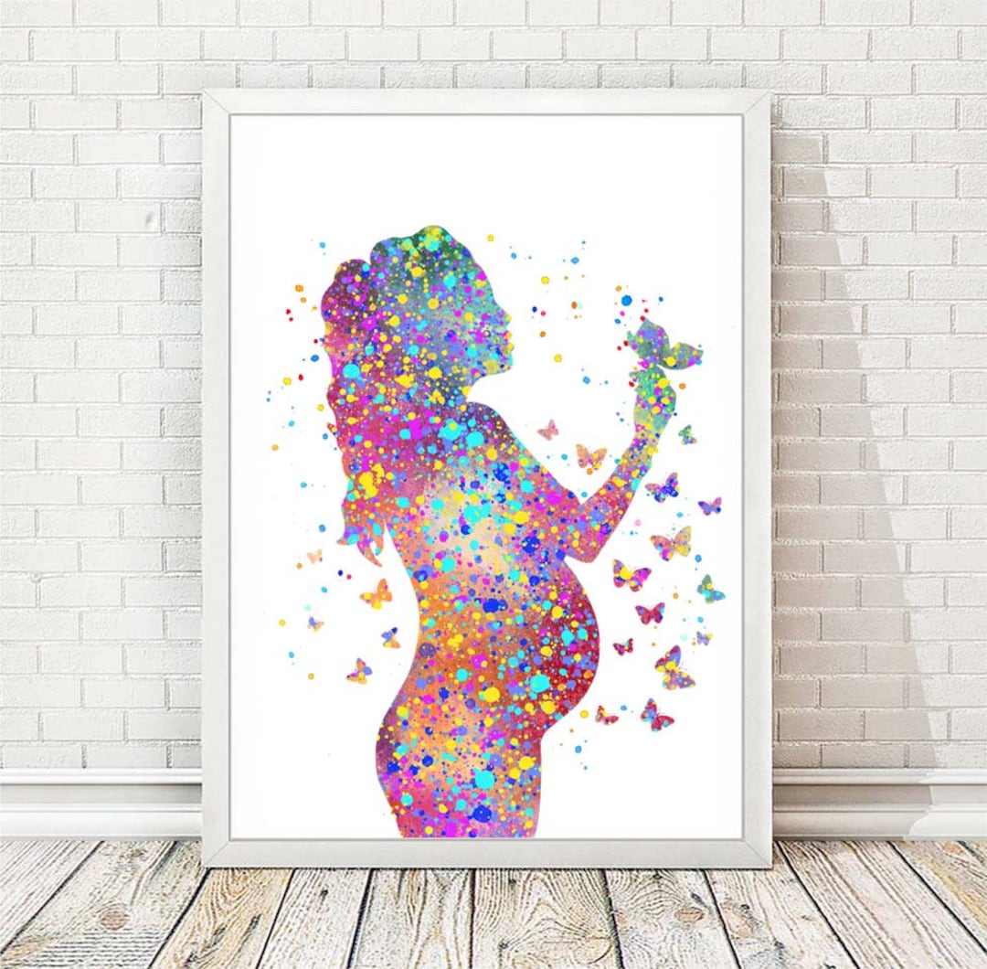 Pregnancy Art Print Woman With Child Watercolor Giving Birth Pregnant ...