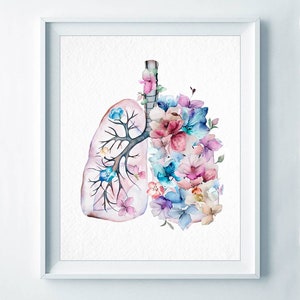 Lungs Print Medical Art Poster Science Wall Decor Watercolor Floral ...