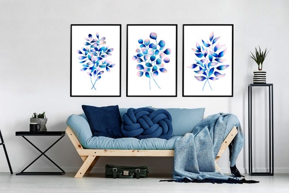 Botanical Art Blue Flower Poster Set Large Wall Art Eucalyptus | Etsy