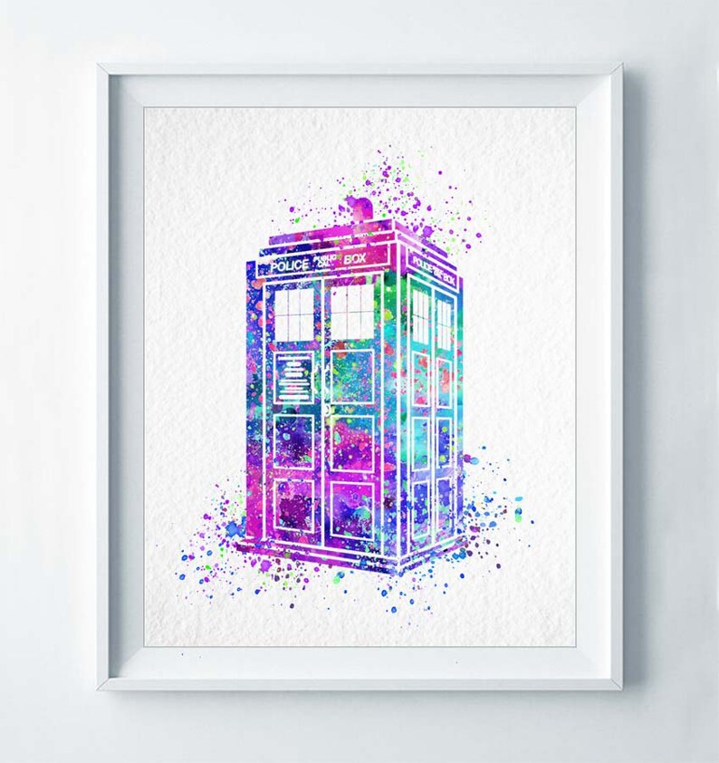 Tardis From Dr Who Print Abstract Watercolor Poster Blue Wall - Etsy