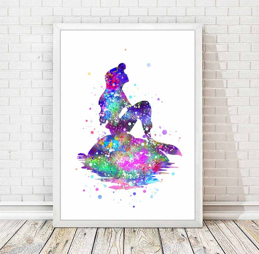 Ariel on the Rock Art Print Little Mermaid Print Nursery Watercolor ...