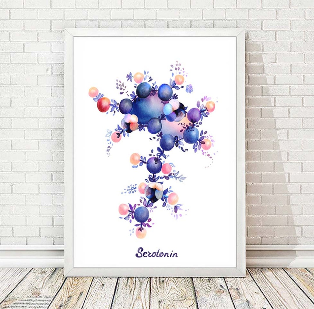 Serotonin Print Wall Art Serotonin Molecule Watercolor Gift Medical Art ...