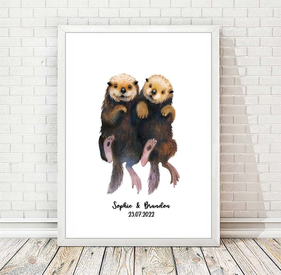 Custom Otters Wedding Anniversary Gift Print, Otter Family Personalised ...
