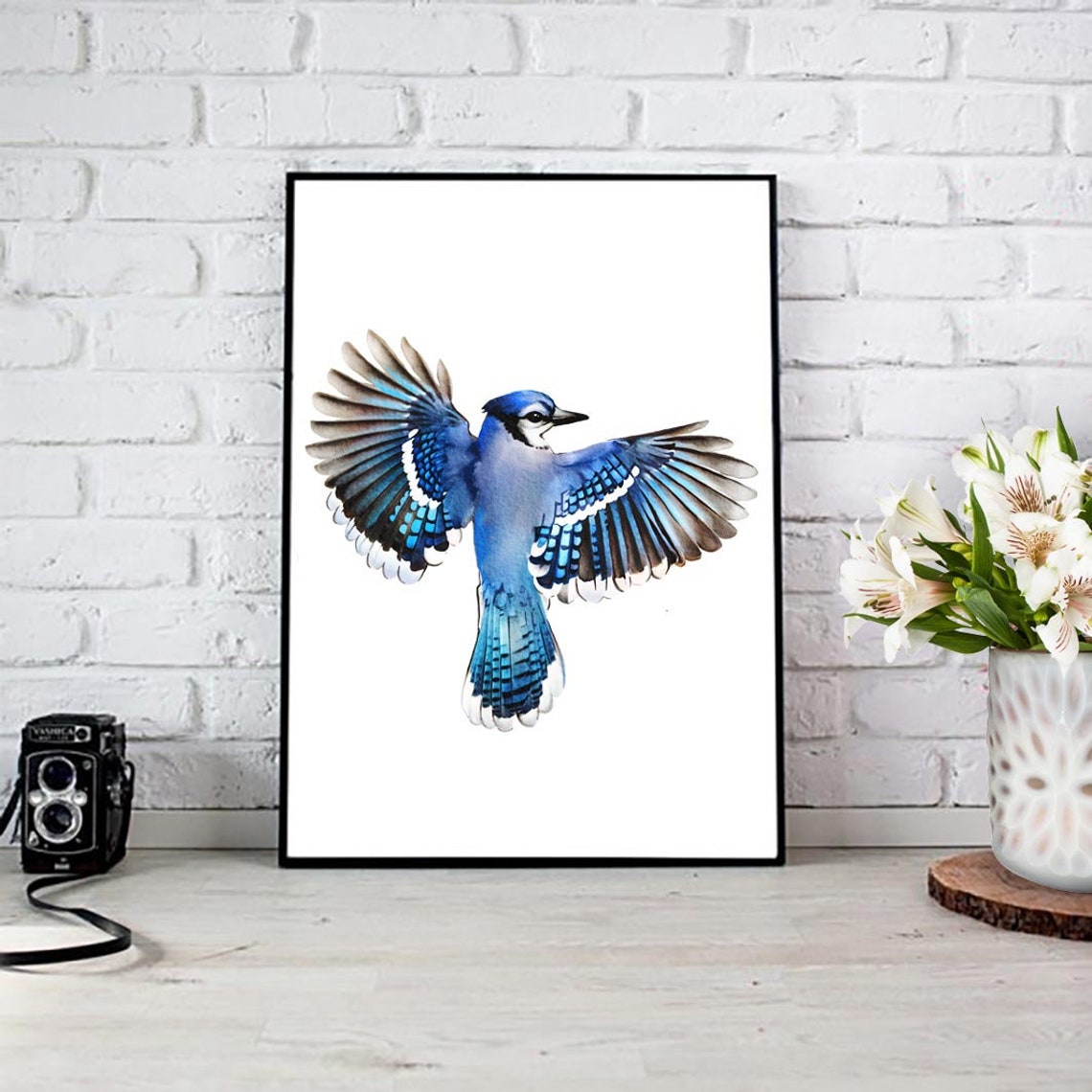 Blue Jay Art Print Birds Wall Art Watercolor Painting Decor | Etsy