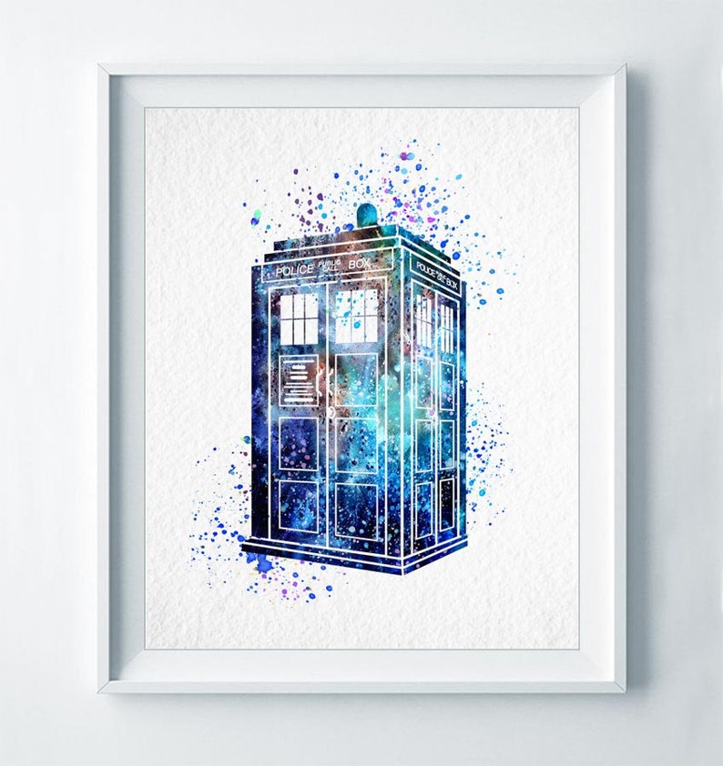 Tardis From Dr Who Print Abstract Watercolor Poster Blue Wall - Etsy