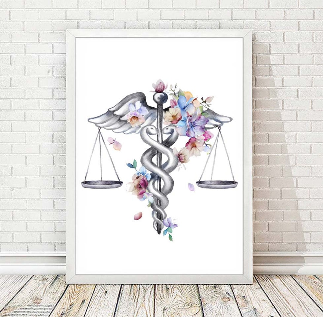 Caduceus Print, Medical Caduceus Symbol With Scales, Medicine and ...