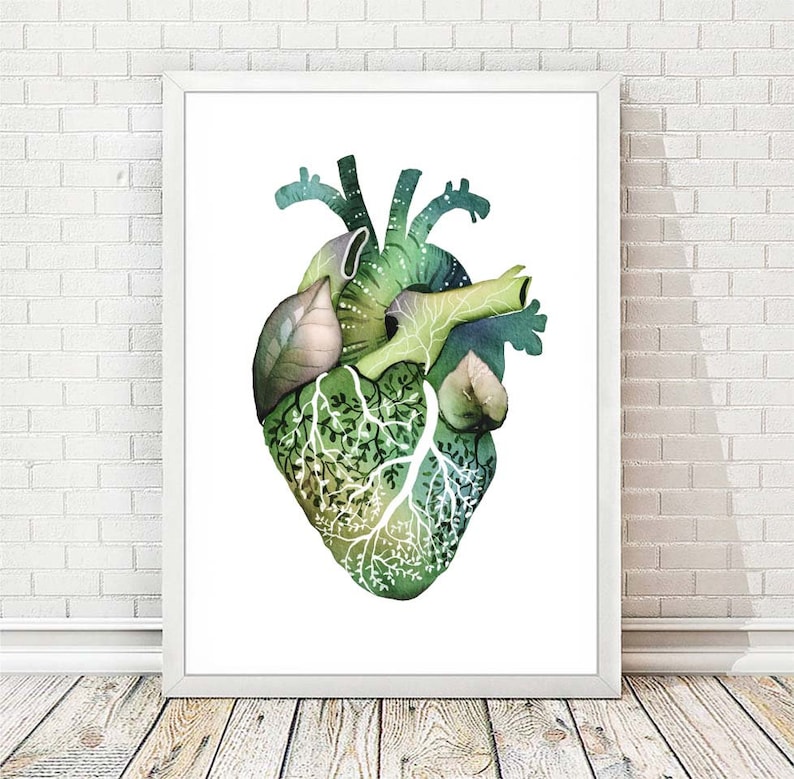 Heart Print, Anatomy Medical Art Poster, Science Art, Watercolor Trees ...
