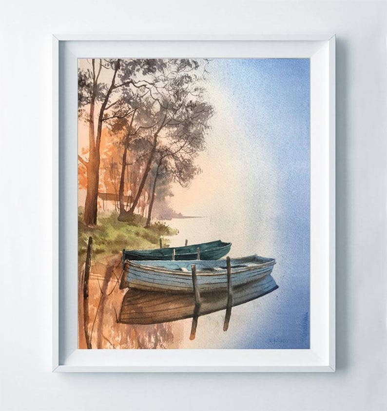 Rowboat Art Print From Original Watercolor Painting Boat Wall - Etsy