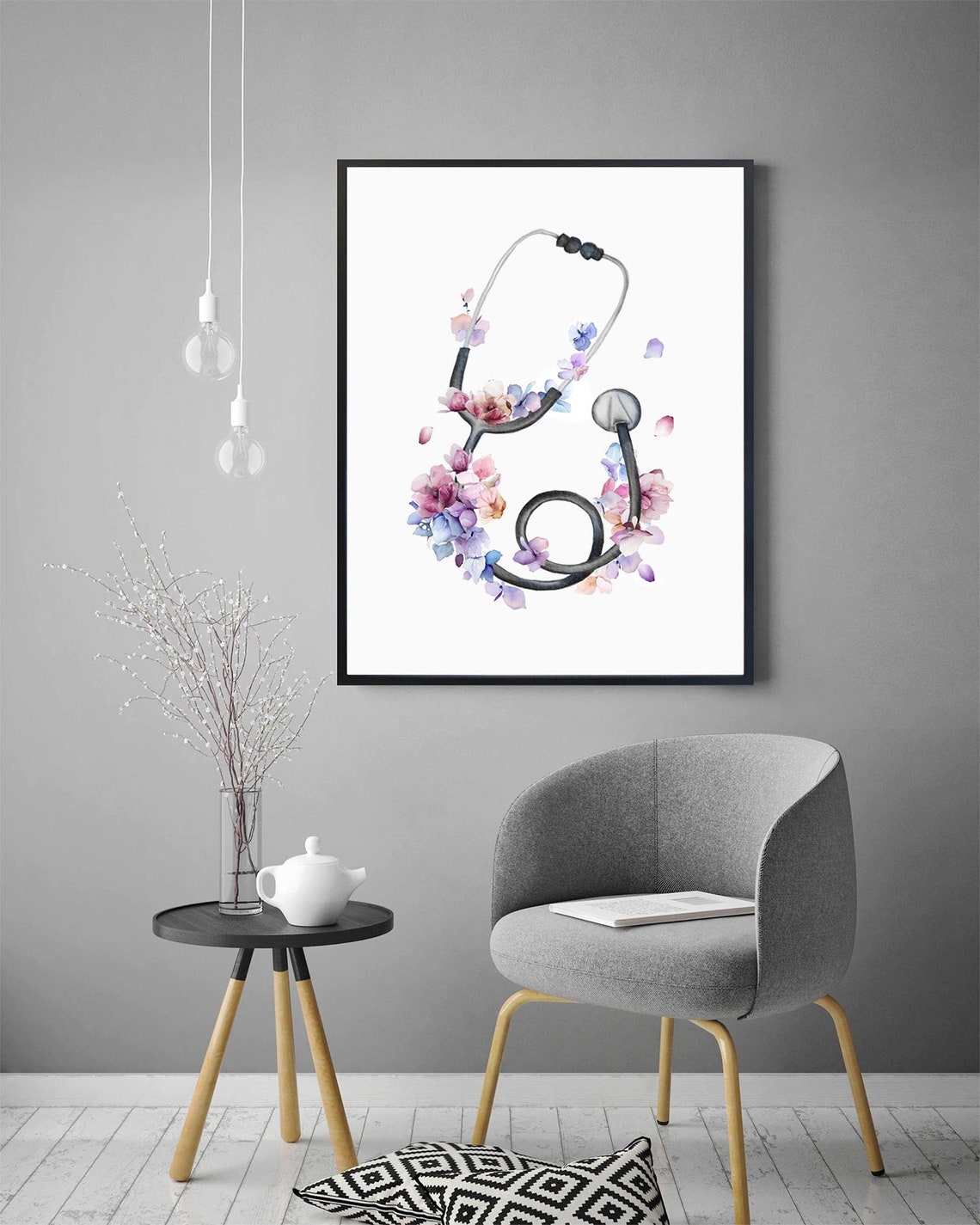 Stethoscope Caduceus Lungs Print Set, Anatomy Art Posters, Medical Wall ...