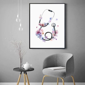 Stethoscope Caduceus Lungs Print Set, Anatomy Art Posters, Medical Wall ...