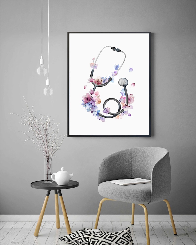 Stethoscope Caduceus Lungs Print Set, Anatomy Art Posters, Medical Wall ...