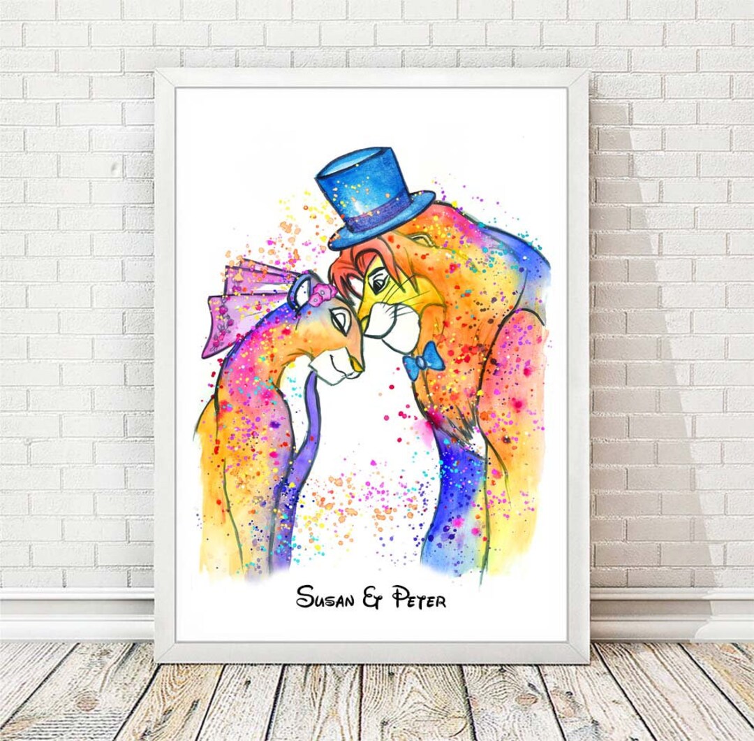 Simba and Nala Wedding Print, Custom Names Wedding Gift, Bride Groom ...