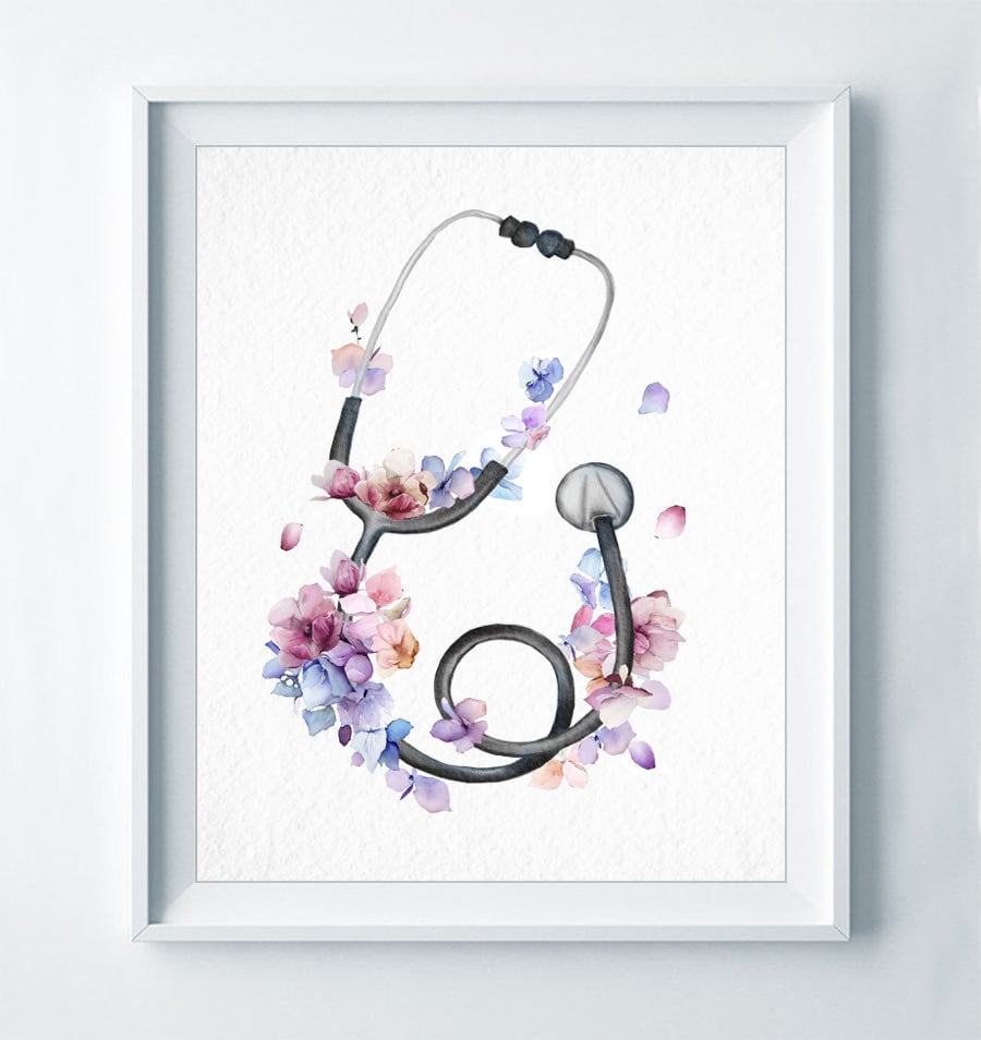 Stethoscope Print Medical Tools Art Poster Wall Art Watercolor | Etsy