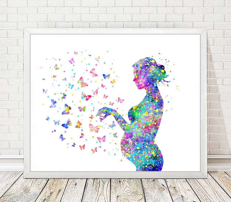 Pregnant Mom Art Print Pregnancy Watercolor Gynecology Baby Shower Gift ...