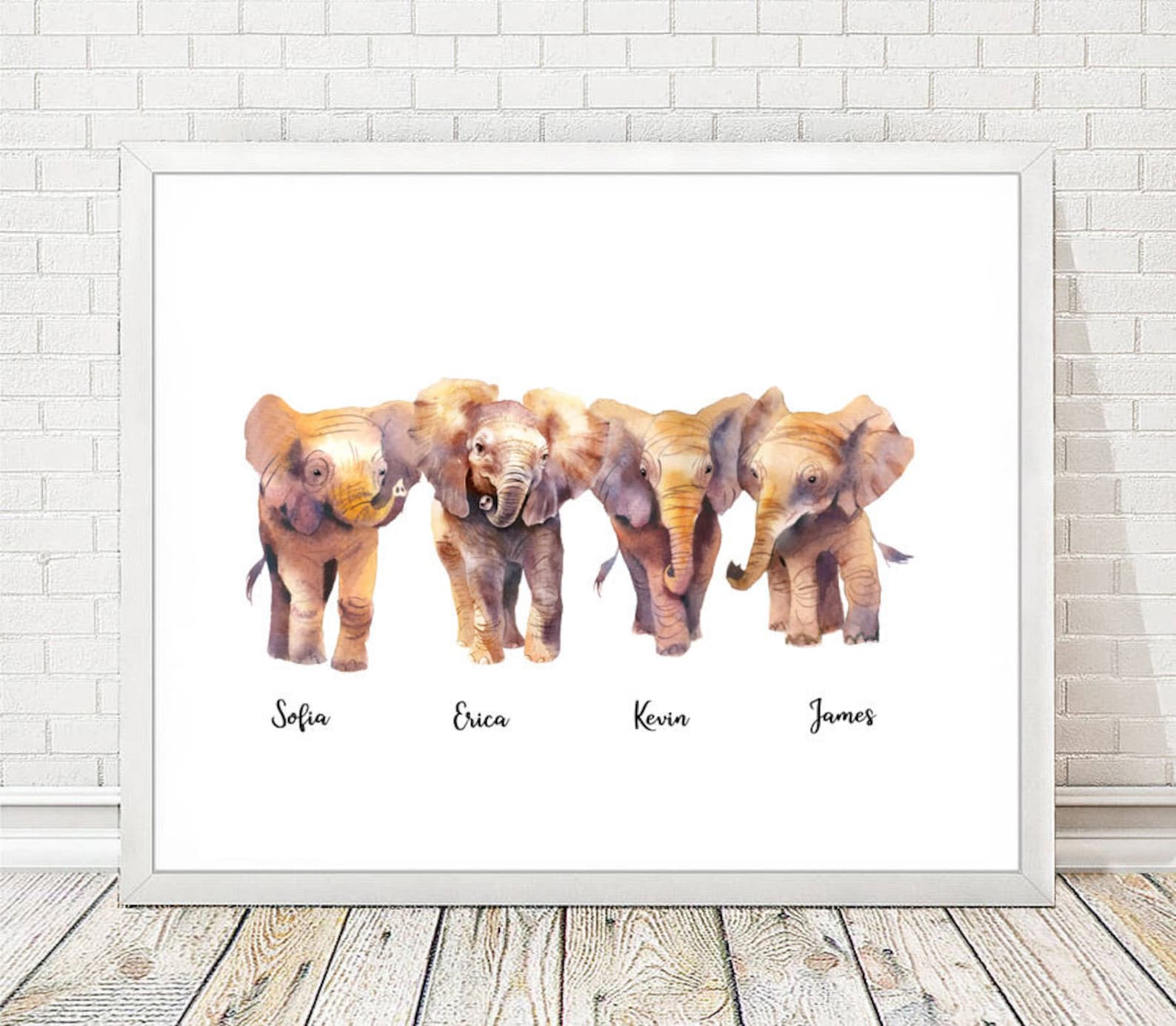 Elephant Family Custom Names Print, Personalised Elephants Family ...