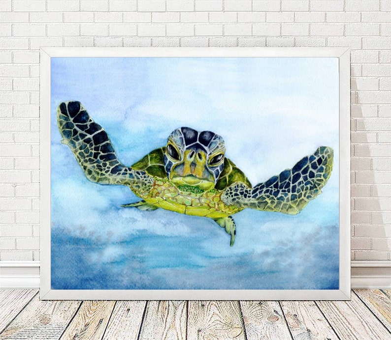 Turtle Art Print Sea Turtle Watercolor Wall Art Poster - Etsy