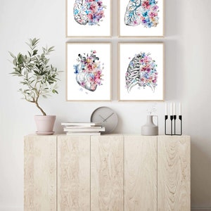 Brain Heart Lungs Rib Cage Anatomy Set of 4 Watercolor Prints Wall Art ...
