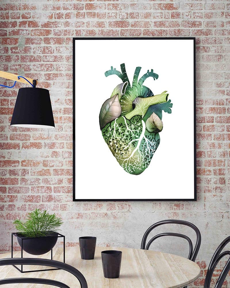 Heart Print, Anatomy Medical Art Poster, Science Art, Watercolor Trees ...