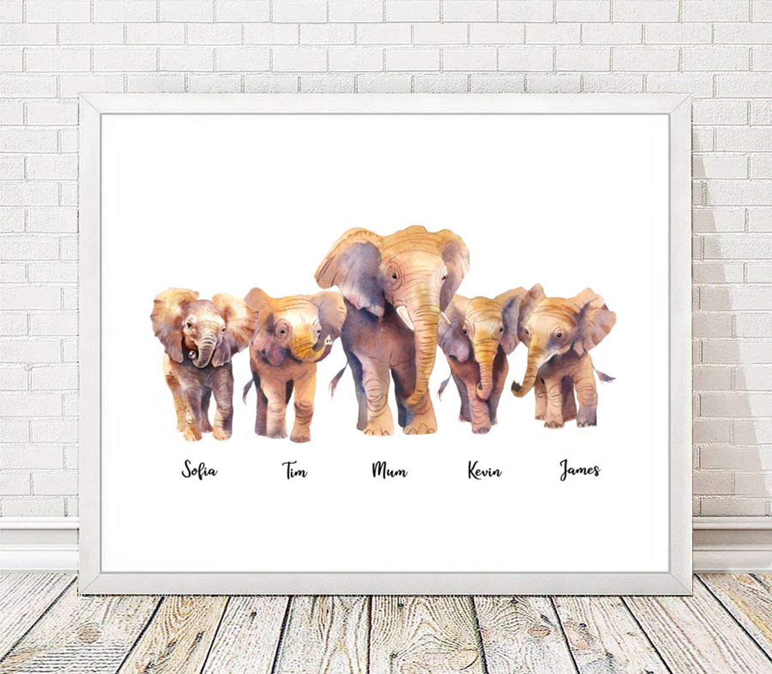 Elephant Family Custom Names Print, Personalised Elephants Family ...