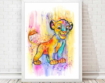 Simba Watercolor Abstract Print Disney Poster the Lion King | Etsy