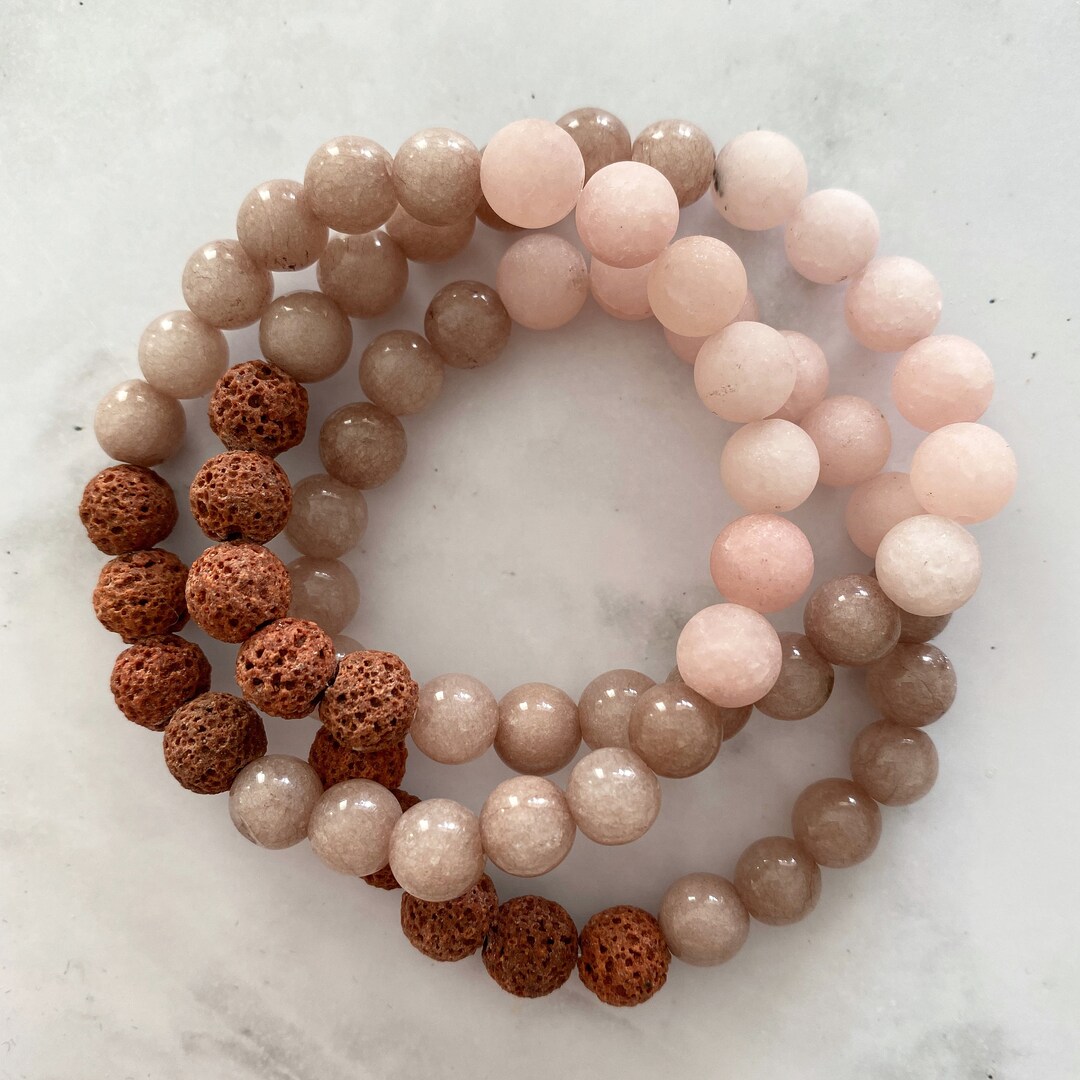 Brown Lava Beads, Pink and Iced Coffee Jade Beaded Diffuser Bracelet - Etsy