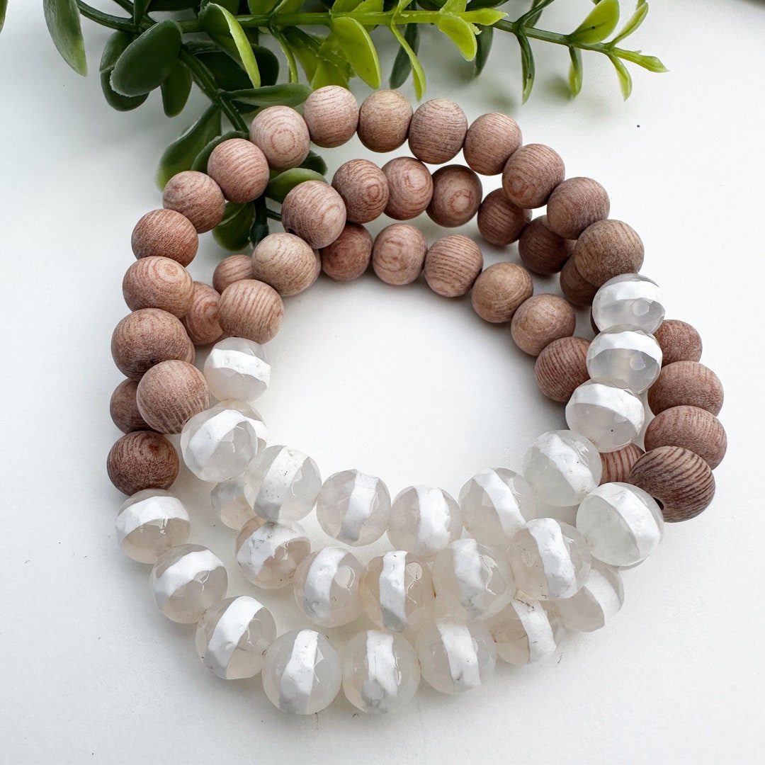 Dzi White Agate Beaded Diffuser Bracelet, Agate Bracelet, Essential Oil ...