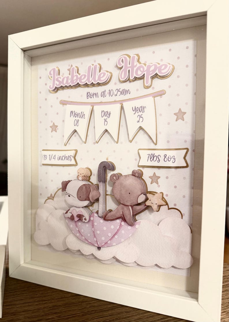 Custom Baby Announcement Shadow Box, New Mom Gift, Baby Shower Decor ...