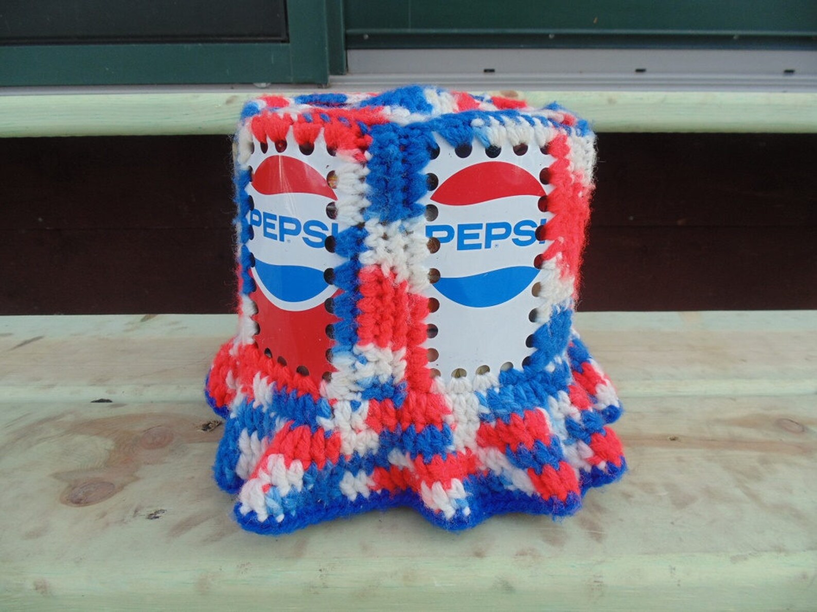 Vintage 1970s PEPSI Hat, Soda Can Hat, Handmade Crocheted Knitted Red ...