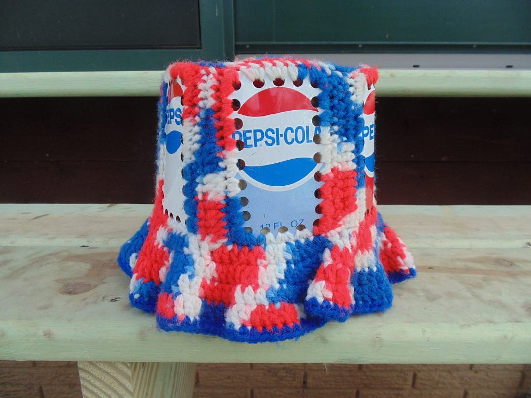 Vintage 1970s PEPSI Hat, Soda Can Hat, Handmade Crocheted Knitted Red ...