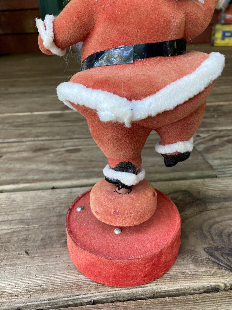 Vintage Flocked Dancing Music Santa 10" Inches Tall Merry Christmas ...