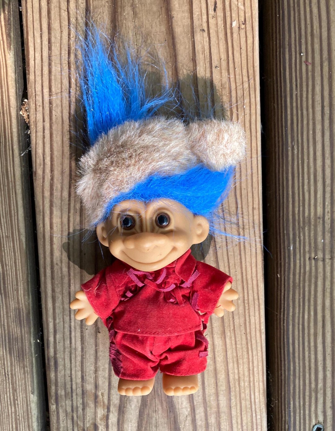 Vintage Russ Troll Doll Daniel Boone Coonskin Cap Blue Hair - Etsy