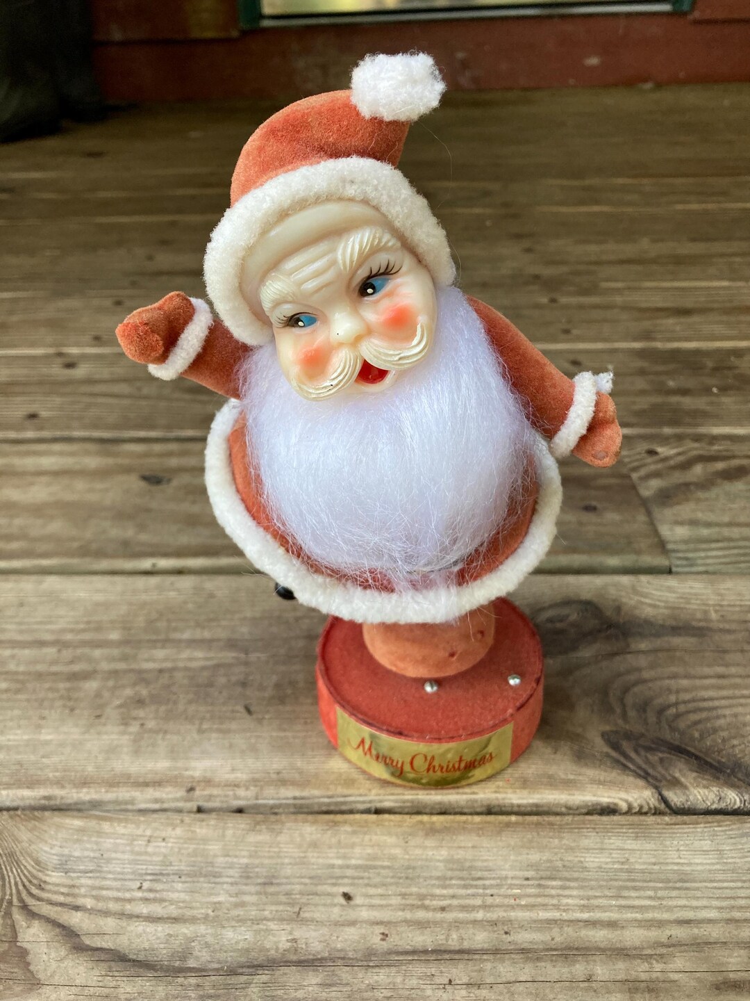 Vintage Flocked Dancing Music Santa 10" Inches Tall Merry Christmas ...