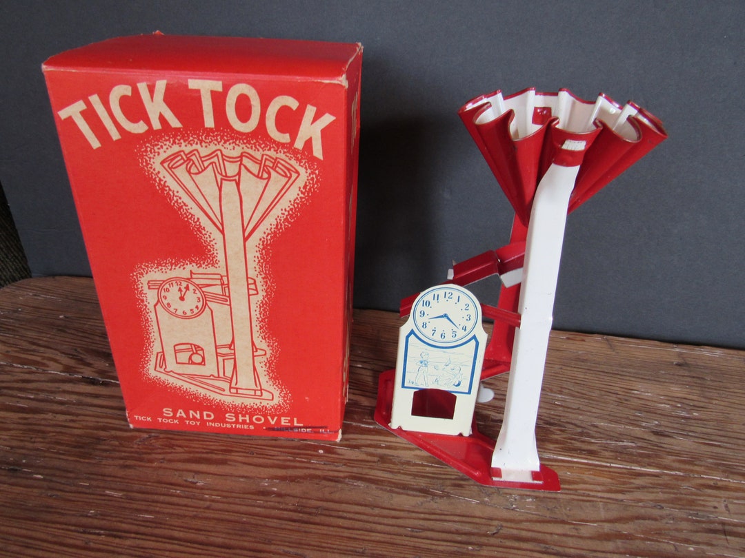 TICK TOCK Sand Shovel Tin Toy With Original Box, 1950's Tick Tock Toy ...