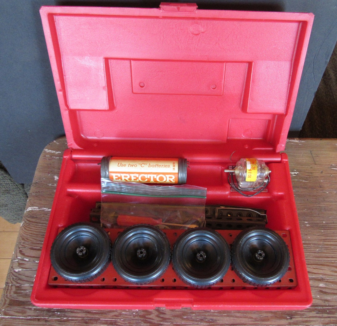 Vintage Gilbert ERECTOR SET Red Plastic Case With Parts- Power Pack DC ...